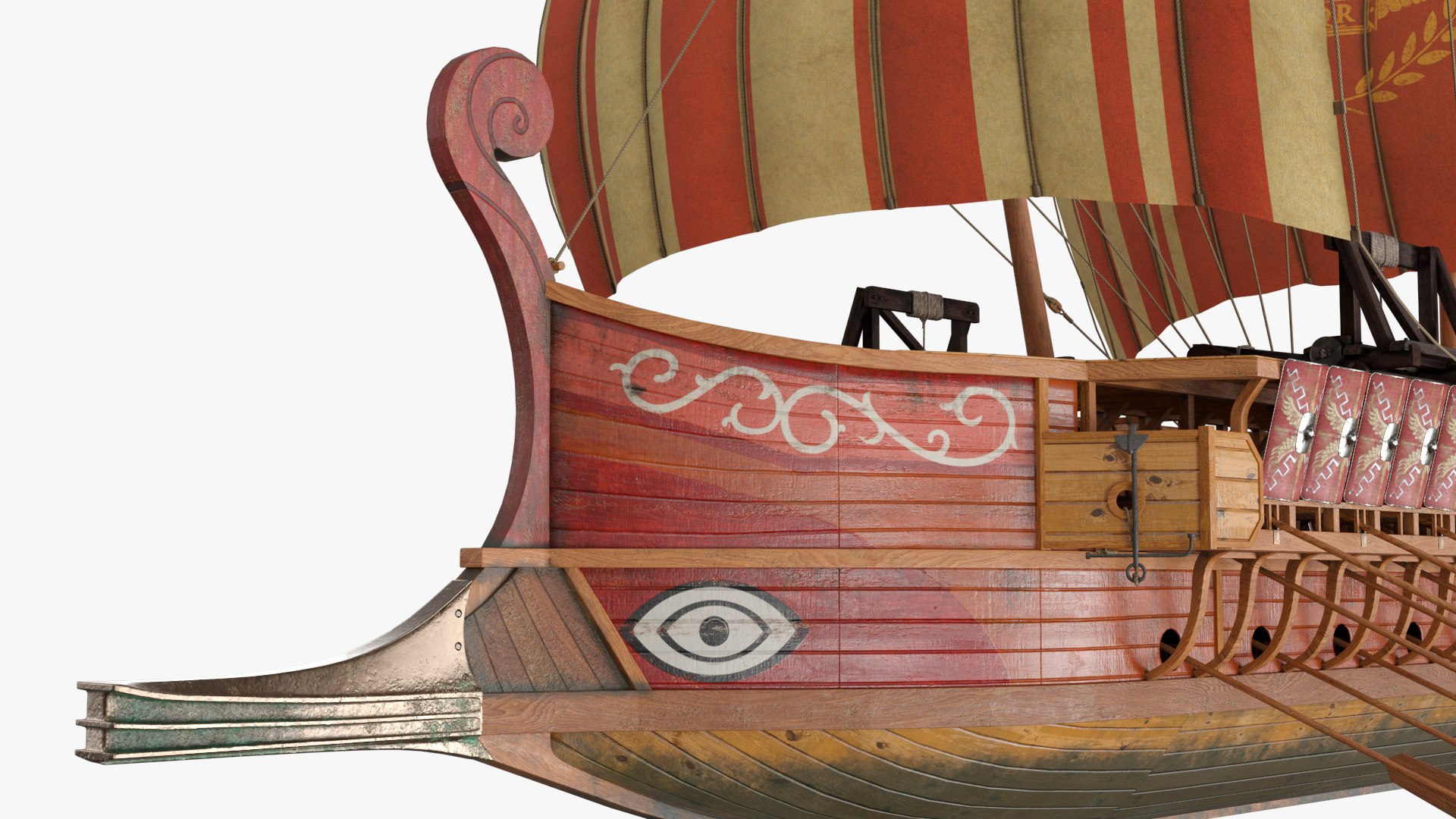 Roman Galley With Shields And Catapult 3D - TurboSquid 2424471