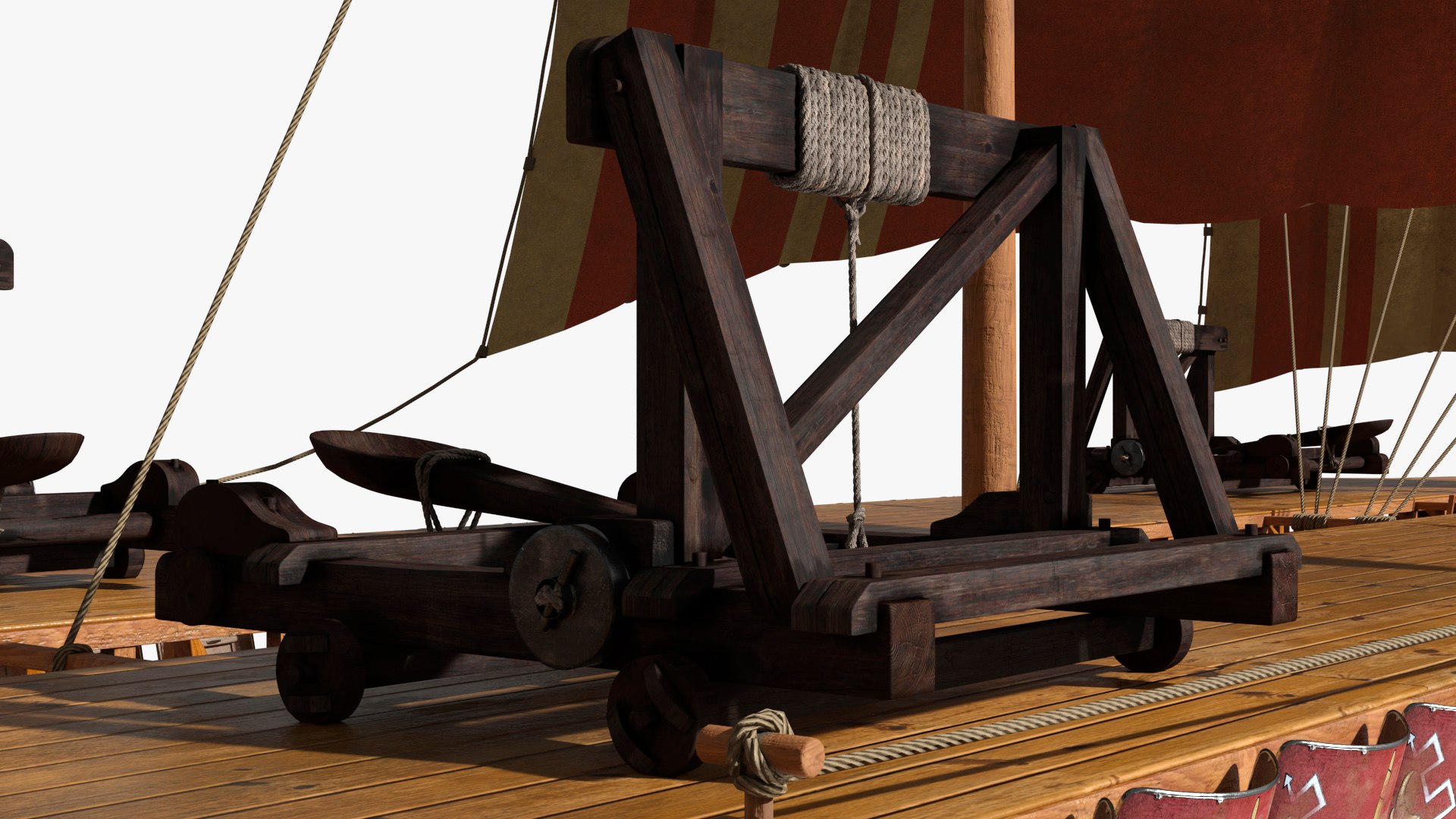 Roman Galley With Shields And Catapult 3D - TurboSquid 2424471