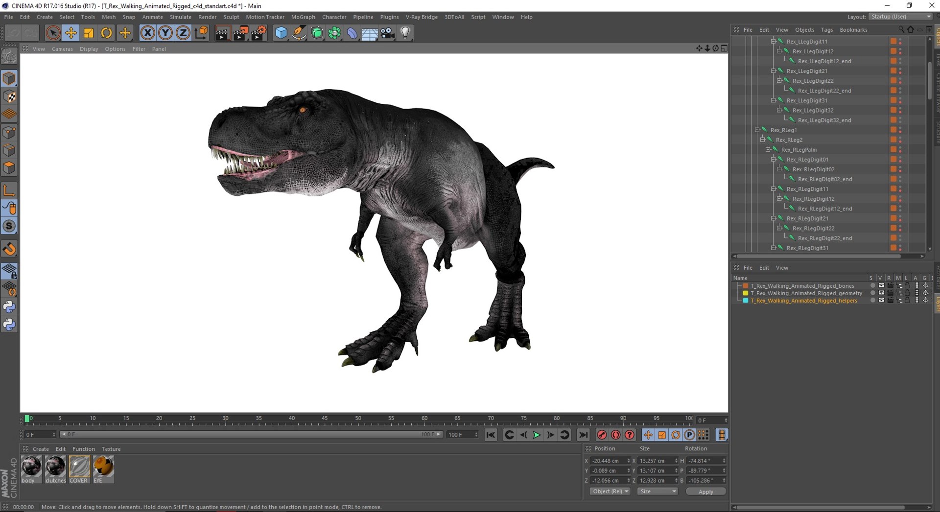 T Rex Walking Animated Rigged for Cinema 4D 3D model - TurboSquid 2113400