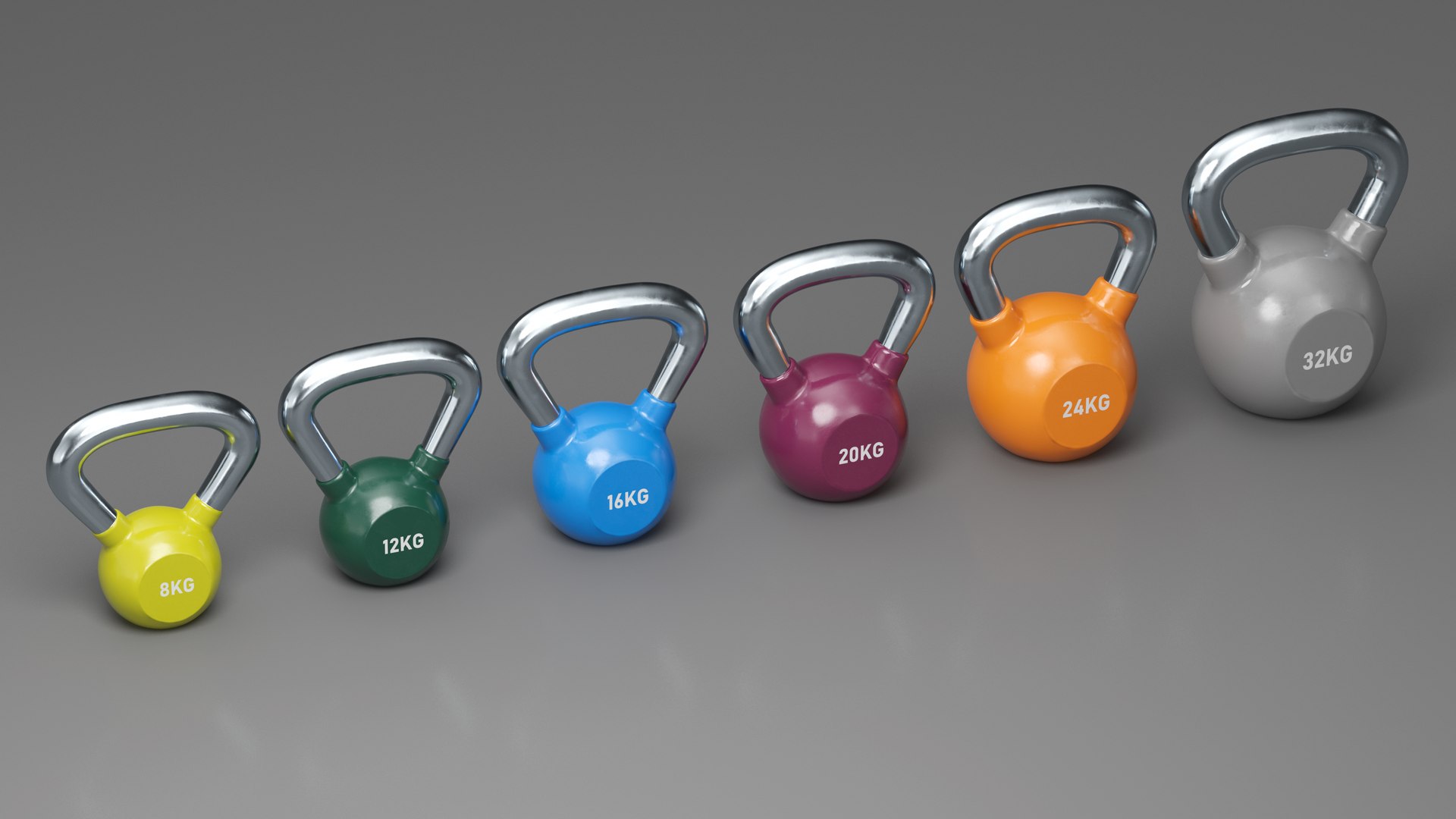 3D Vinyl Coated Kettlebell Weights Set 8-32kg - TurboSquid 2068582