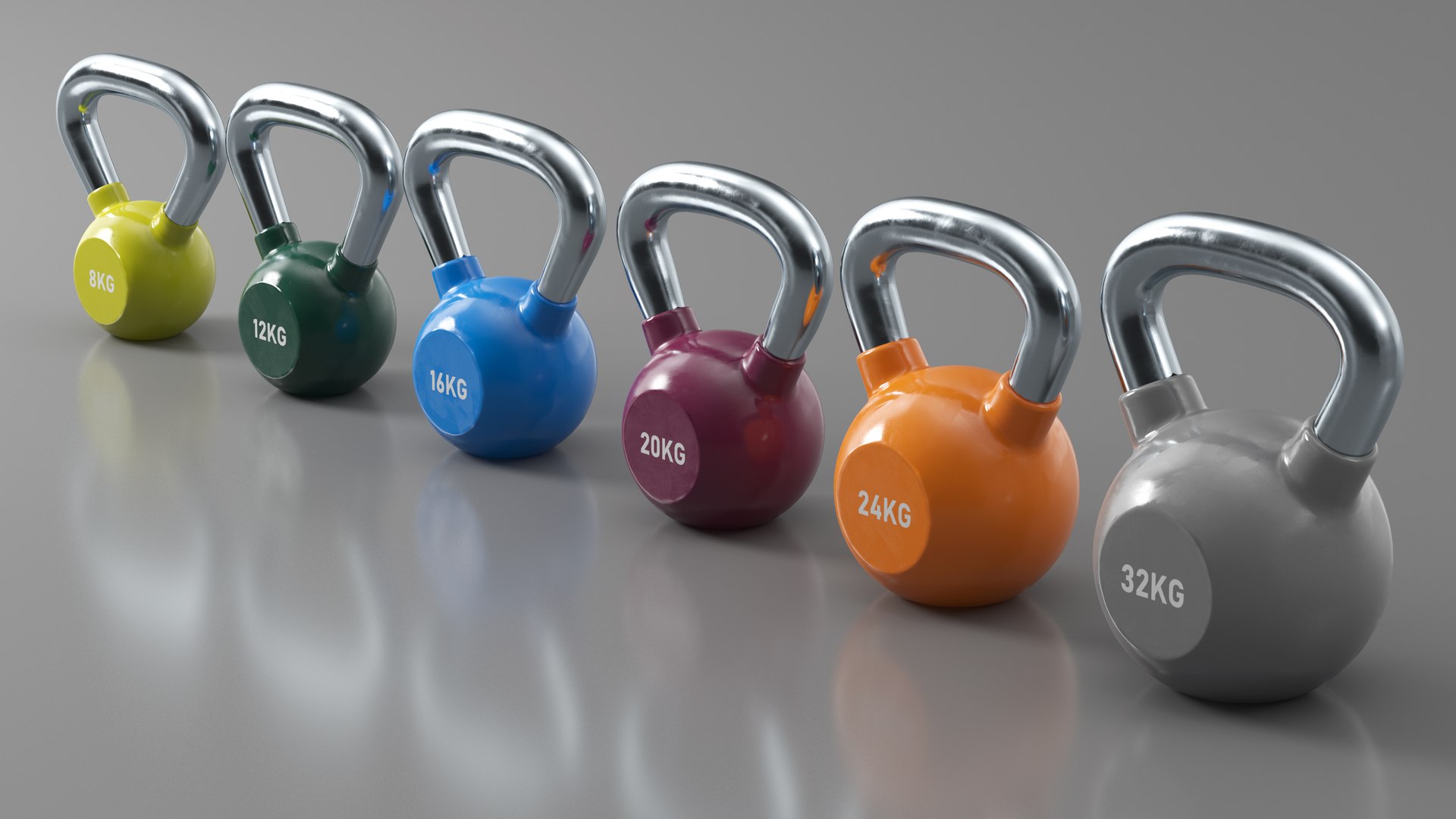 3D Vinyl Coated Kettlebell Weights Set 8-32kg - TurboSquid 2068582