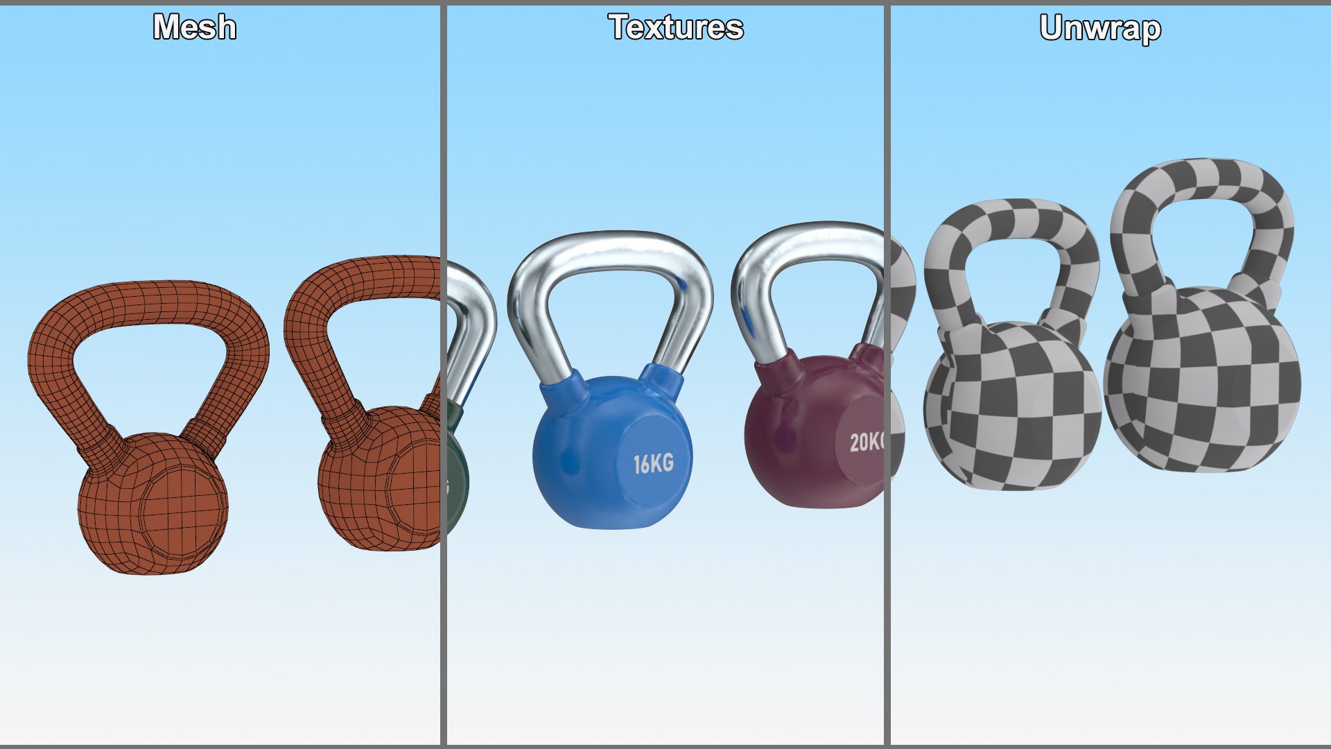 3D Vinyl Coated Kettlebell Weights Set 8-32kg - TurboSquid 2068582