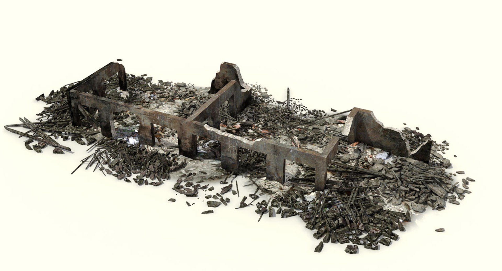 3d Model Of Destroyed Ruined Building Rubble