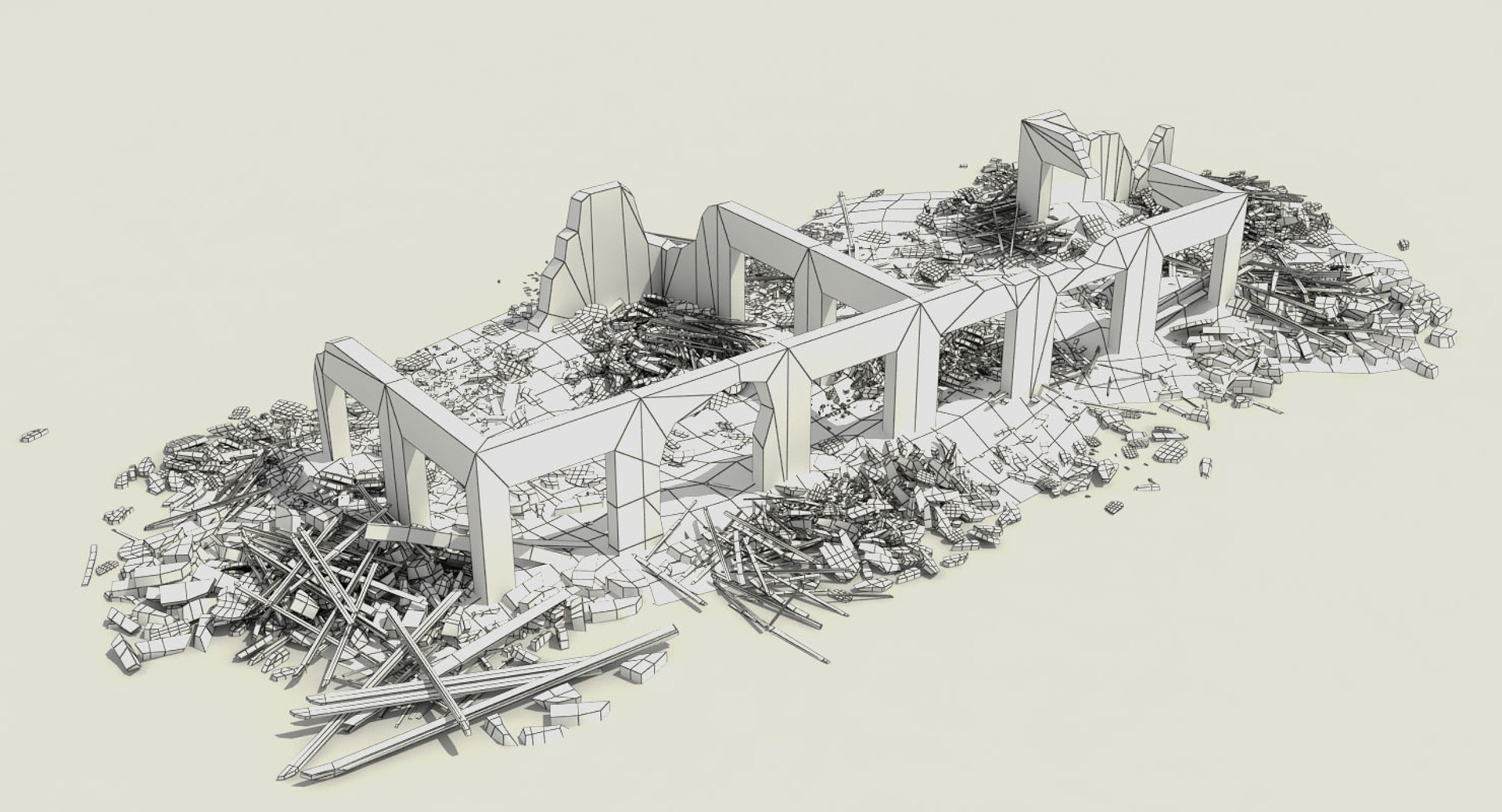 3d Model Of Destroyed Ruined Building Rubble
