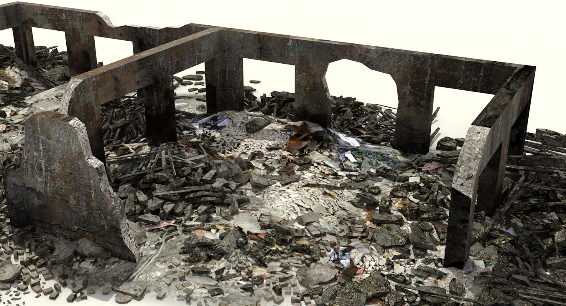 3d Model Of Destroyed Ruined Building Rubble