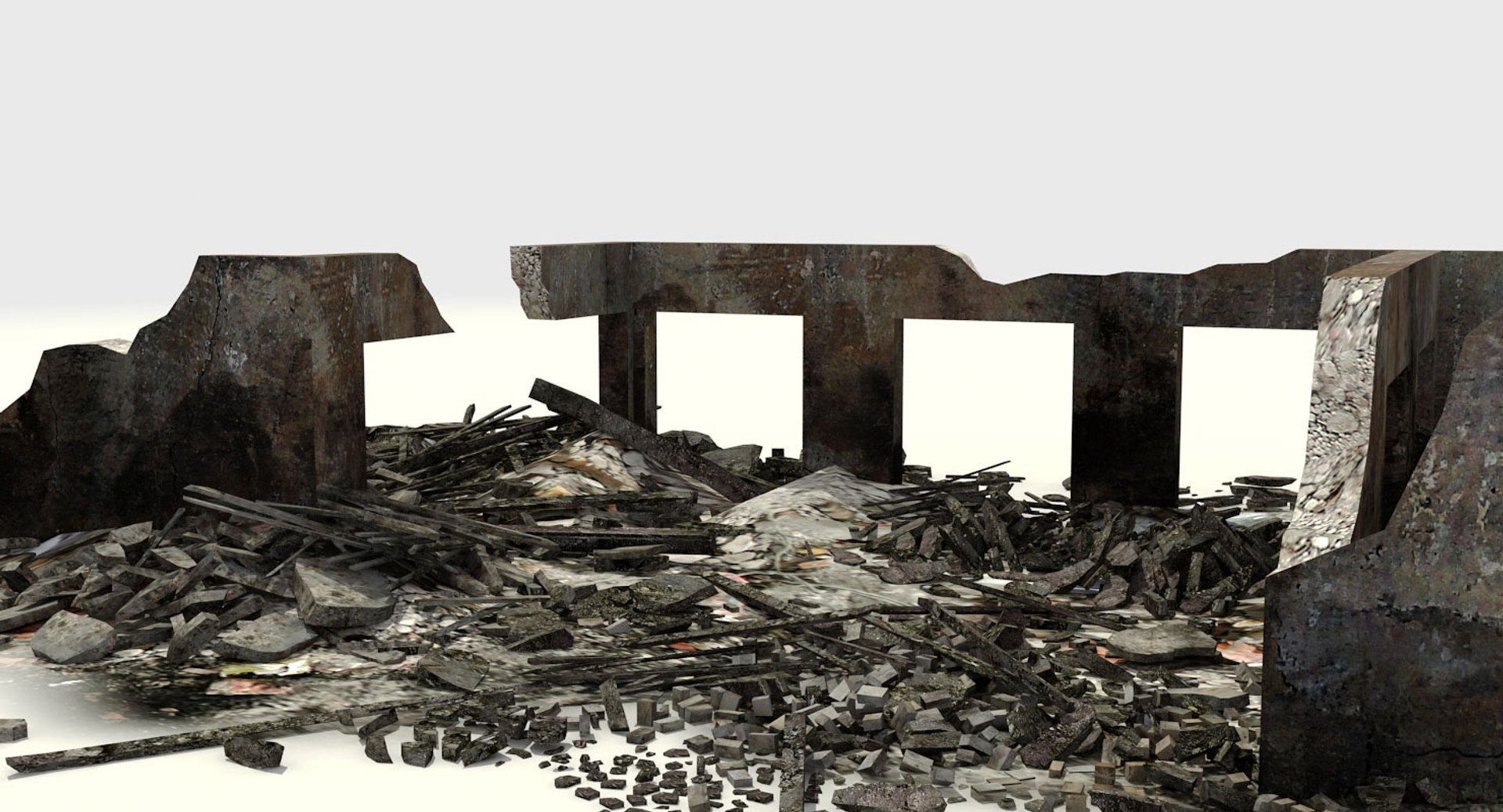 3d Model Of Destroyed Ruined Building Rubble