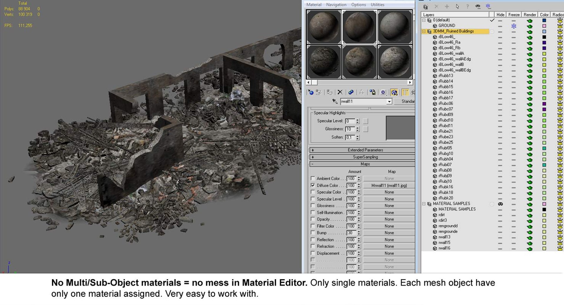 3d Model Of Destroyed Ruined Building Rubble