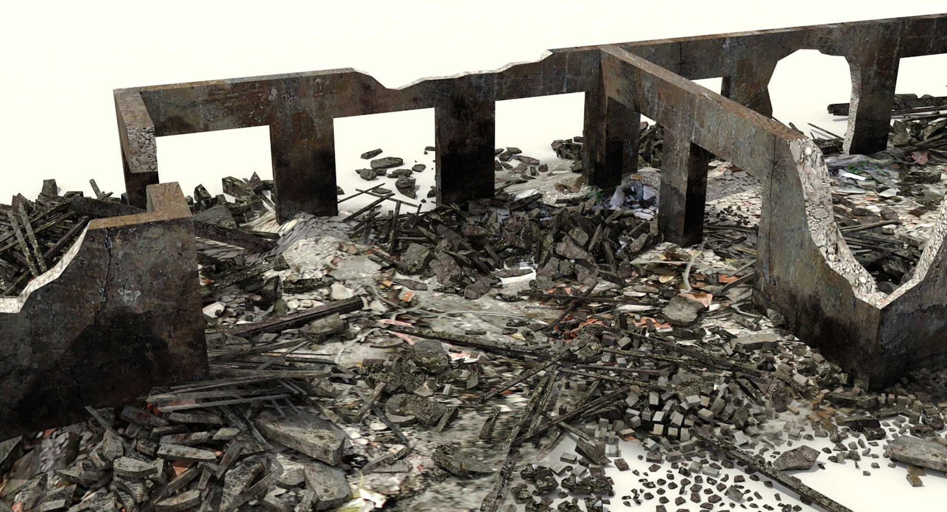 3d Model Of Destroyed Ruined Building Rubble