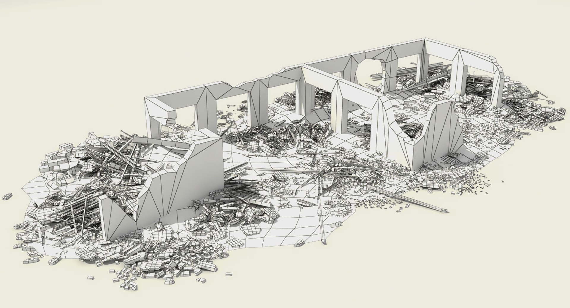 3d Model Of Destroyed Ruined Building Rubble