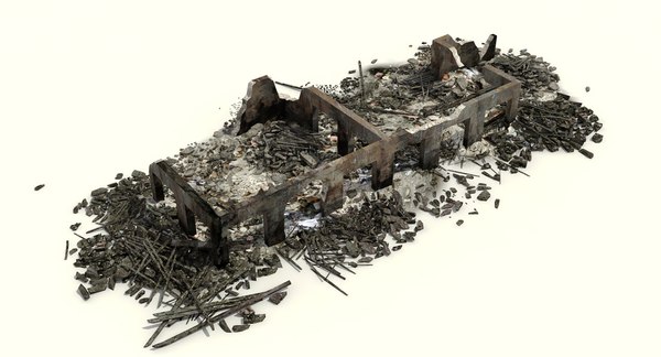 3d model of destroyed ruined building rubble