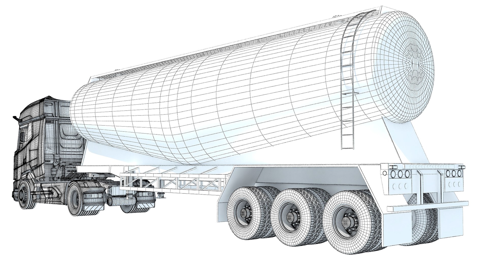 3D Truck With Tank Trailer Model - TurboSquid 2162126