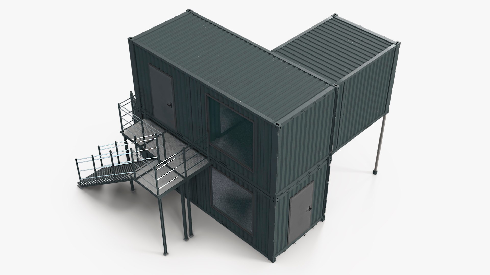 3D Double Storey Black Container Building Model - TurboSquid 2281788