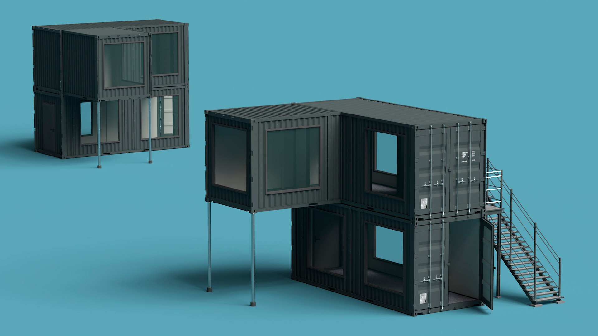 3D Double Storey Black Container Building Model - TurboSquid 2281788