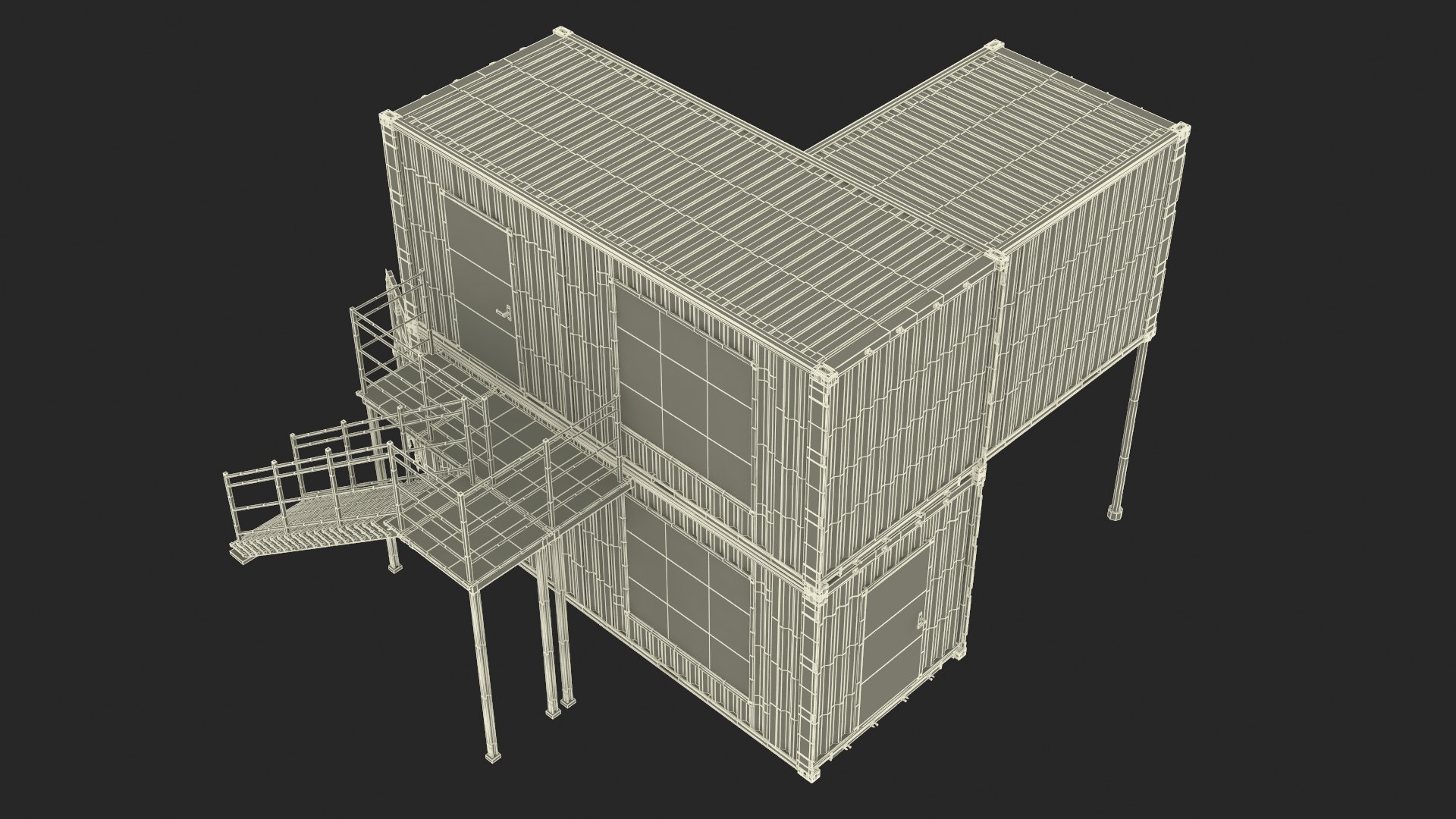 3D Double Storey Black Container Building Model - TurboSquid 2281788