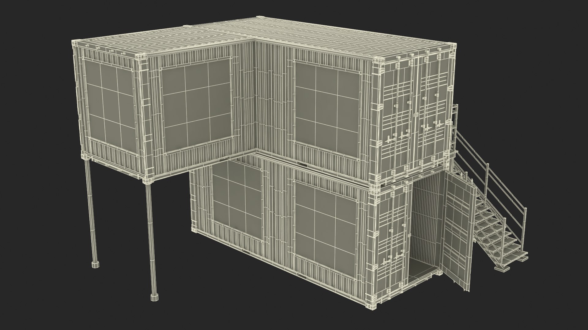 3D Double Storey Black Container Building Model - TurboSquid 2281788