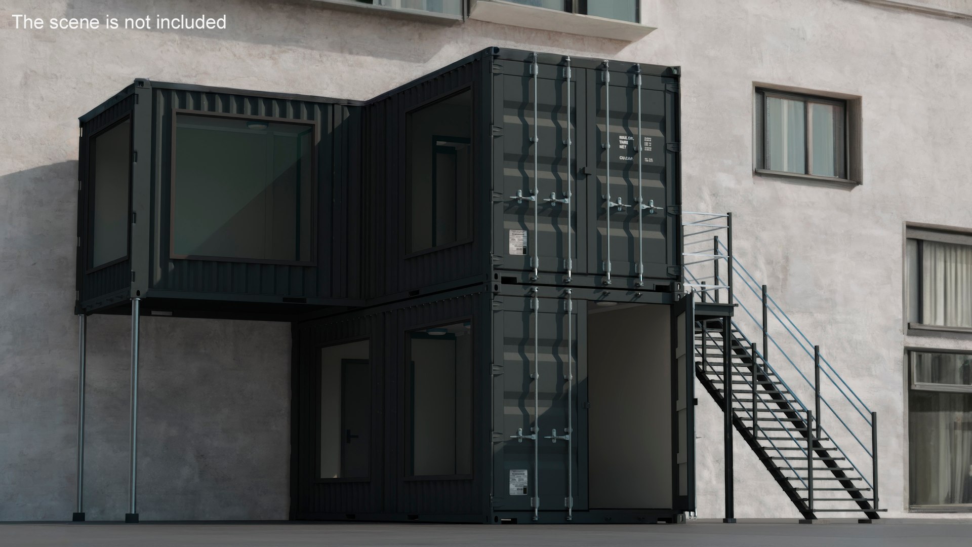 3D Double Storey Black Container Building Model - TurboSquid 2281788