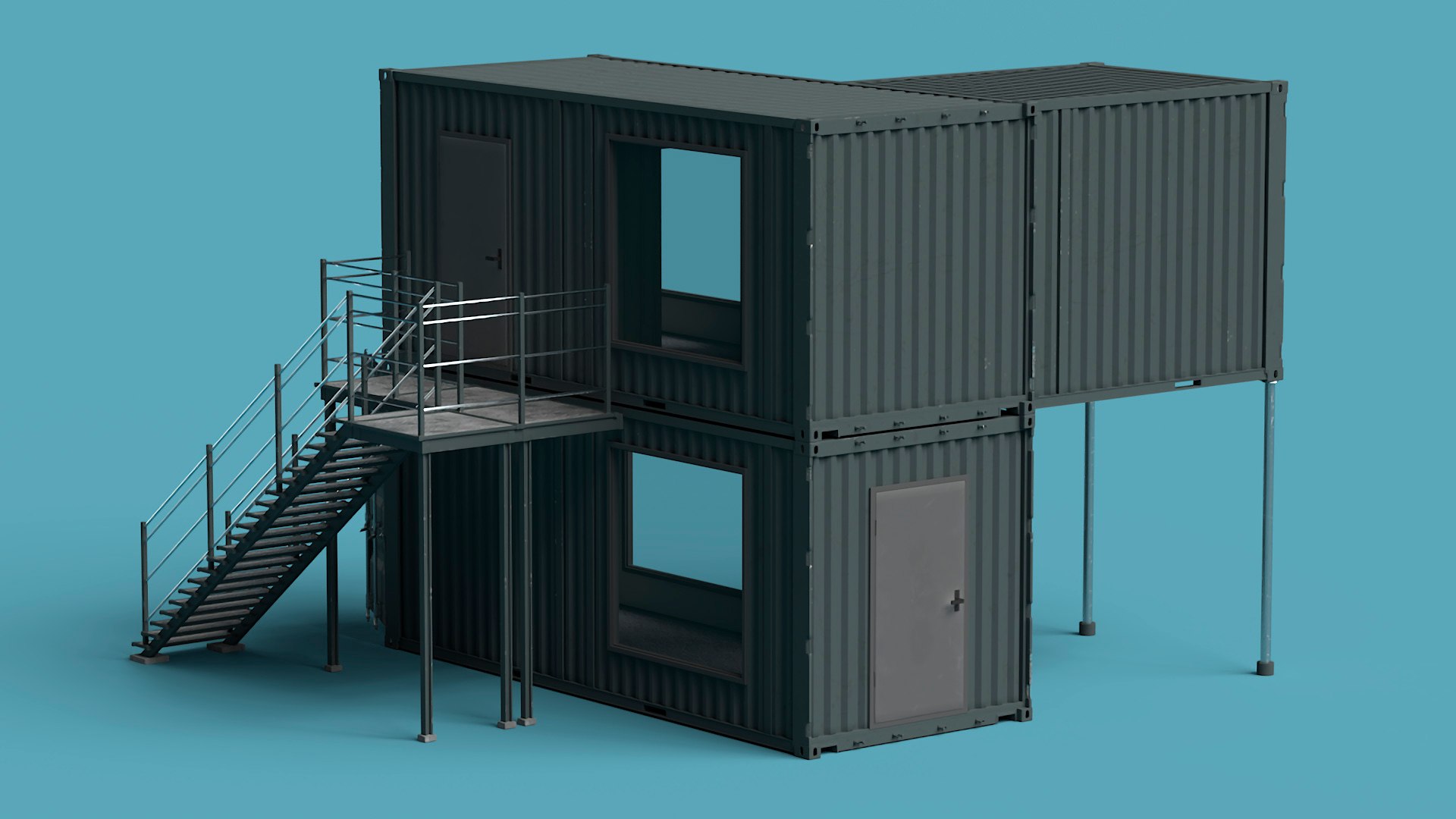 3D Double Storey Black Container Building Model - TurboSquid 2281788