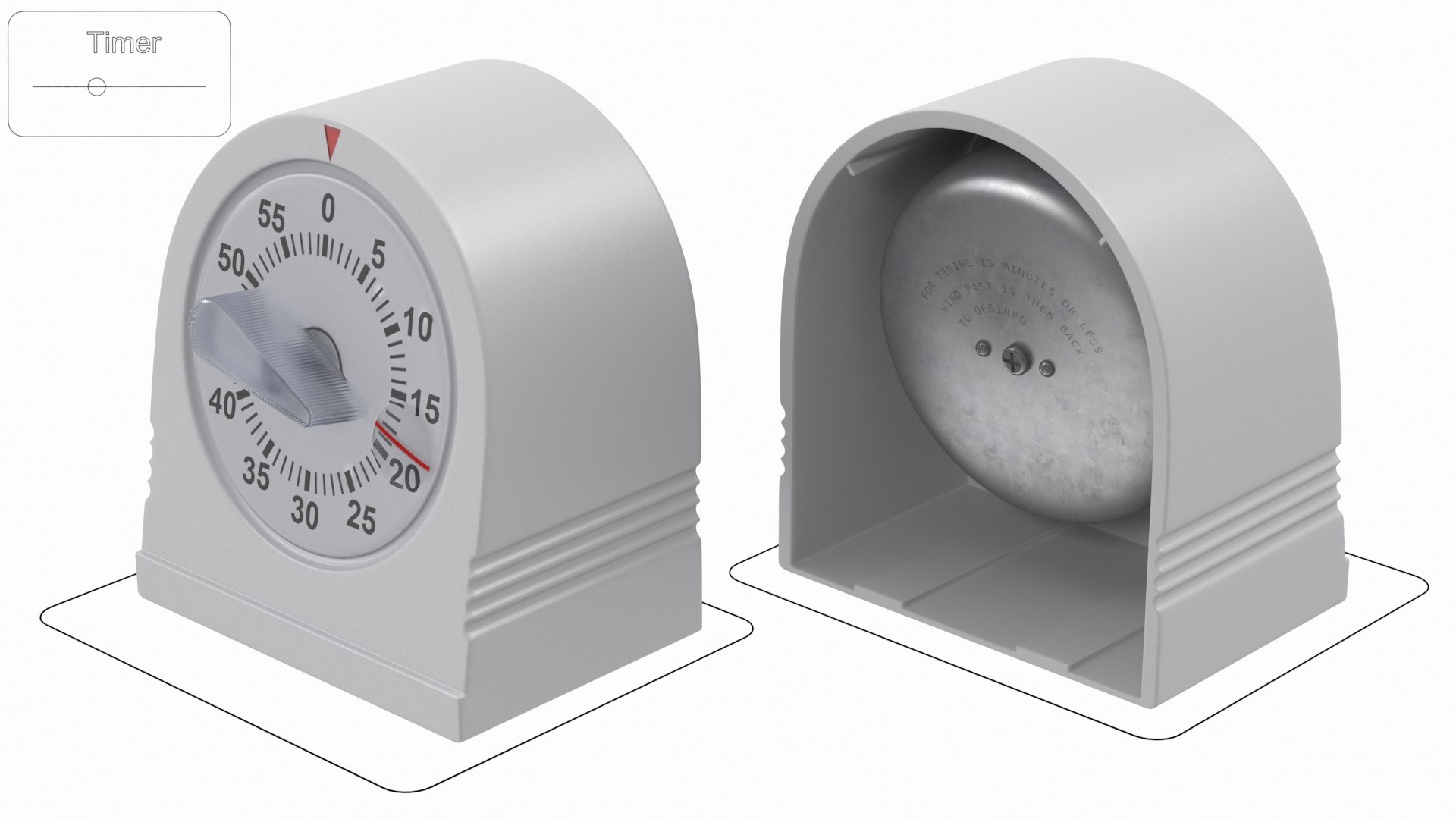 3D Classic Mechanical Kitchen Timer - TurboSquid 1589107