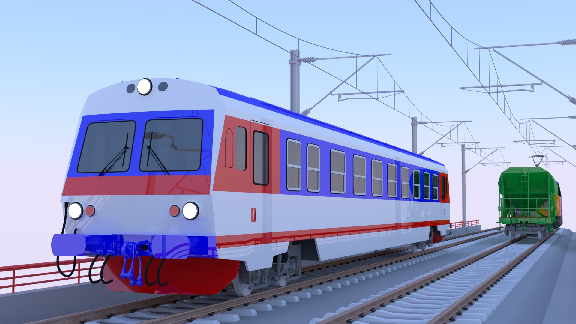 Bridge With Passenger And Cargo Trains II 3D Model - TurboSquid 2184893