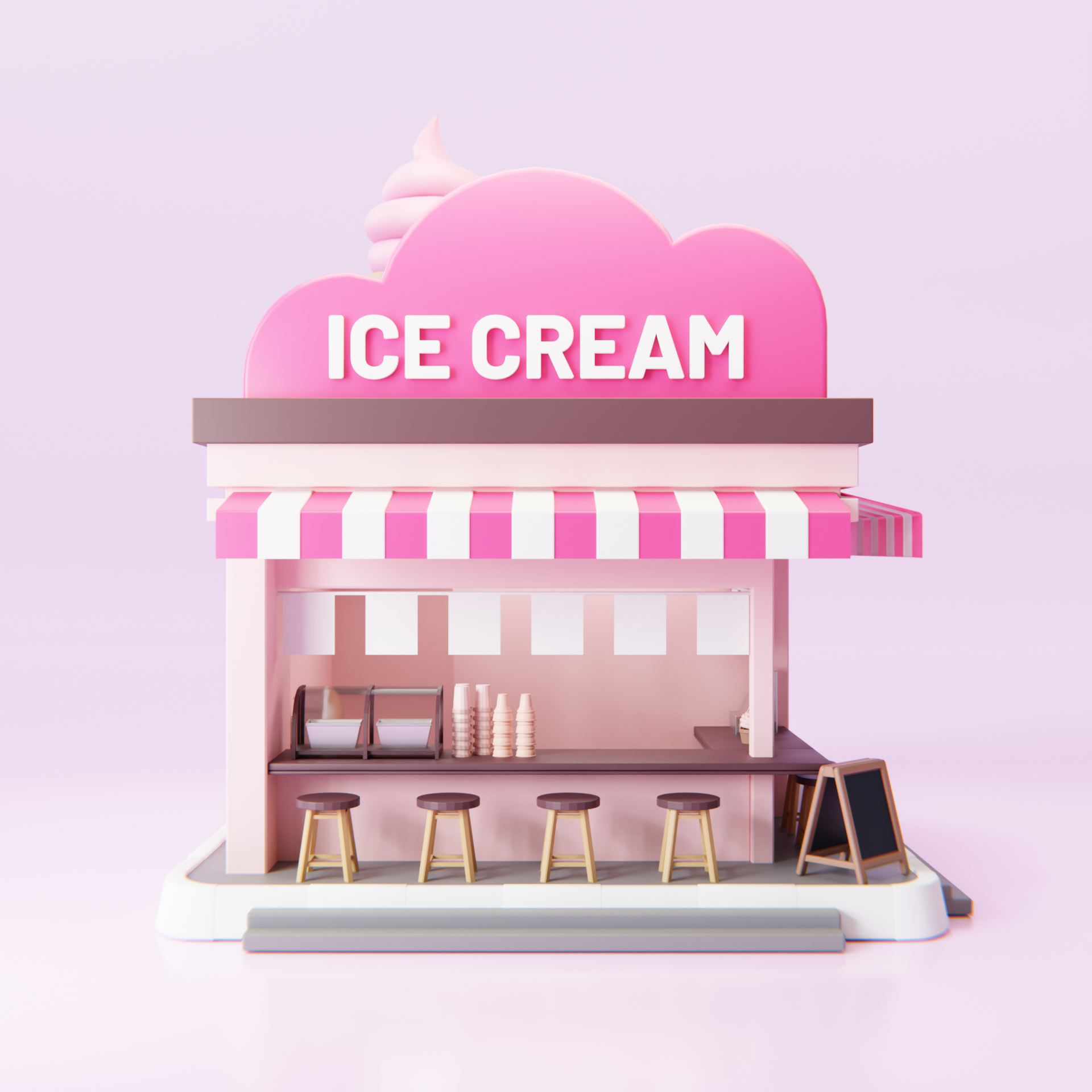 3D Simple Low Poly Ice Cream Shop - TurboSquid 1934775