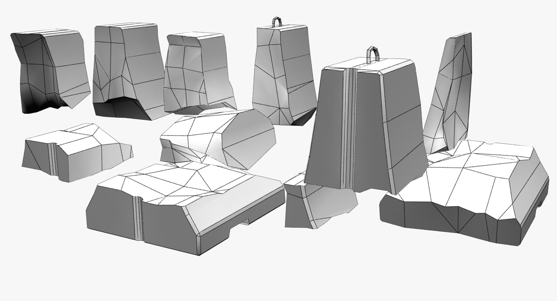 3d broken concrete barrier model