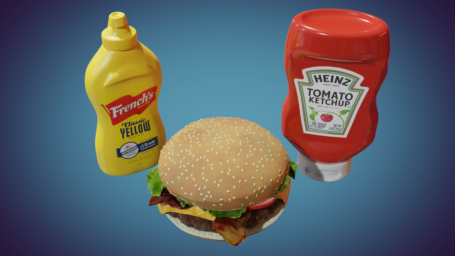3D model Cheeseburger with Ketchup and Mustard - TurboSquid 1747312