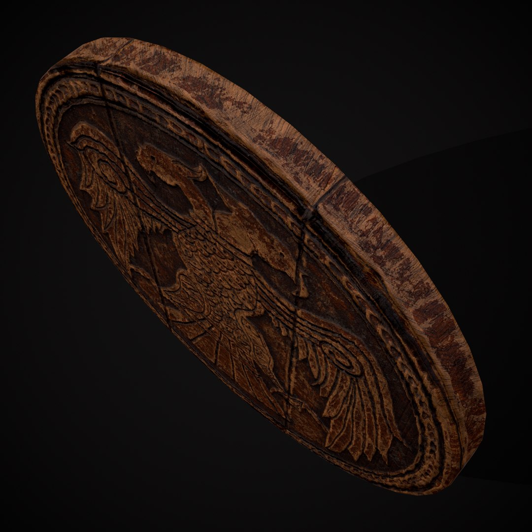3D Model Carved Round Wooden Phoenix Shield - TurboSquid 1973734