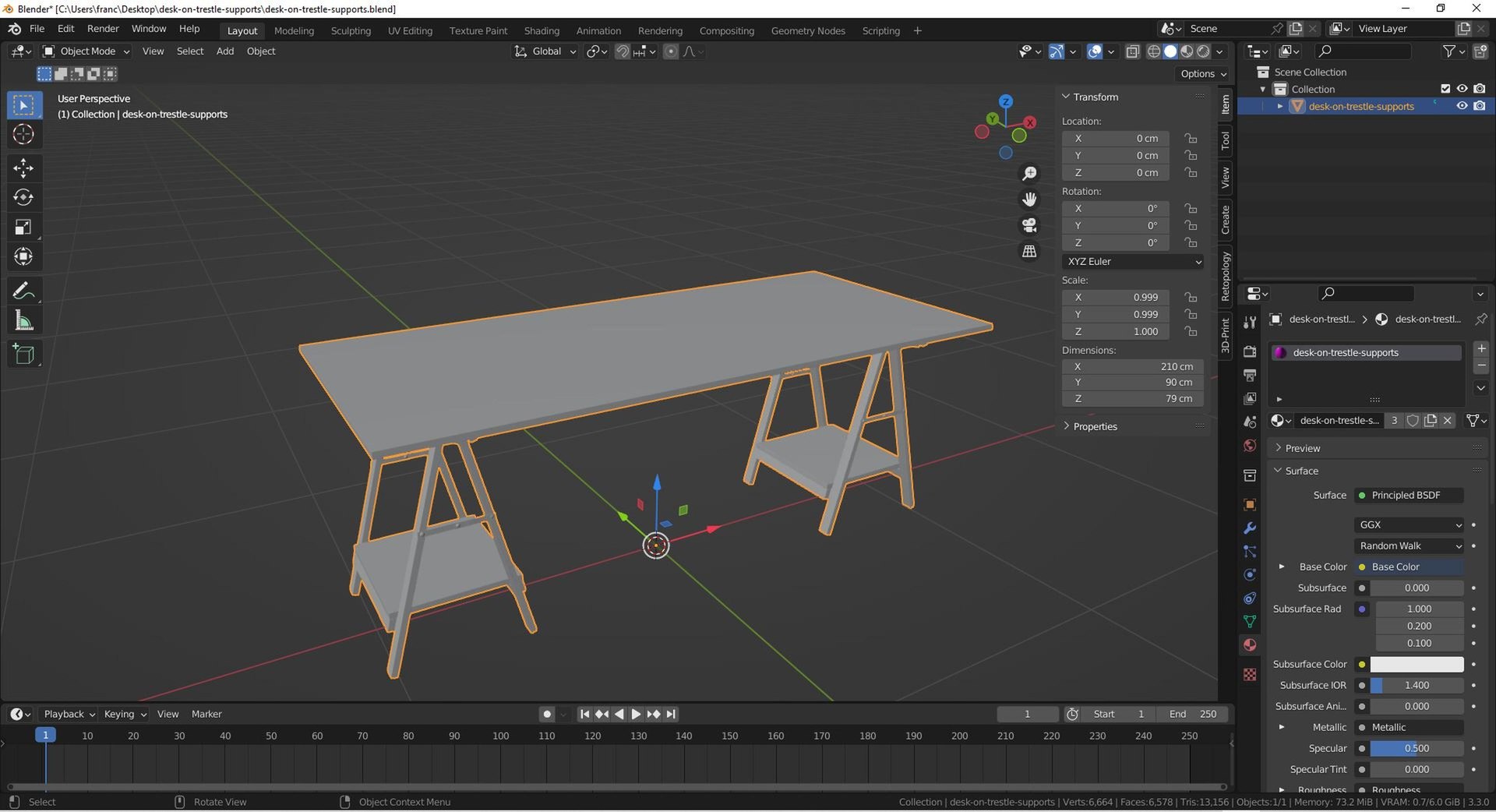 3D Model Desk On Trestle Supports - TurboSquid 1999915