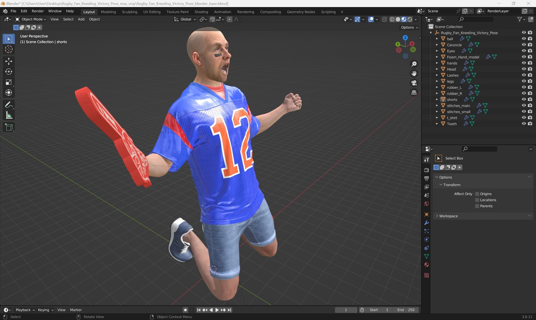 Rugby Fan Kneeling Victory Pose 3D Model - TurboSquid 2424526