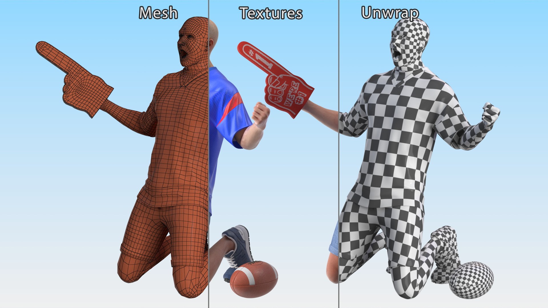 Rugby Fan Kneeling Victory Pose 3D Model - TurboSquid 2424526