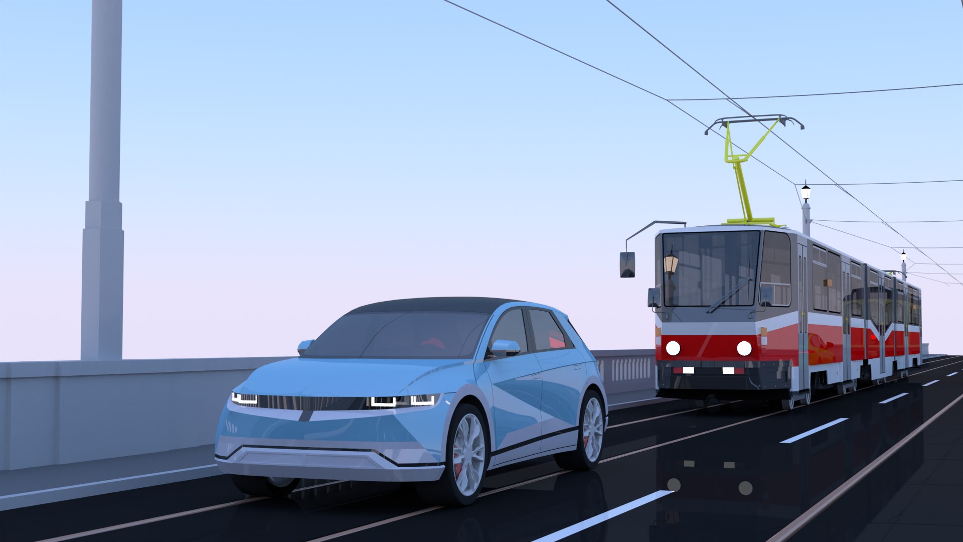 3D Bridge With Trams And Cars - TurboSquid 2176161