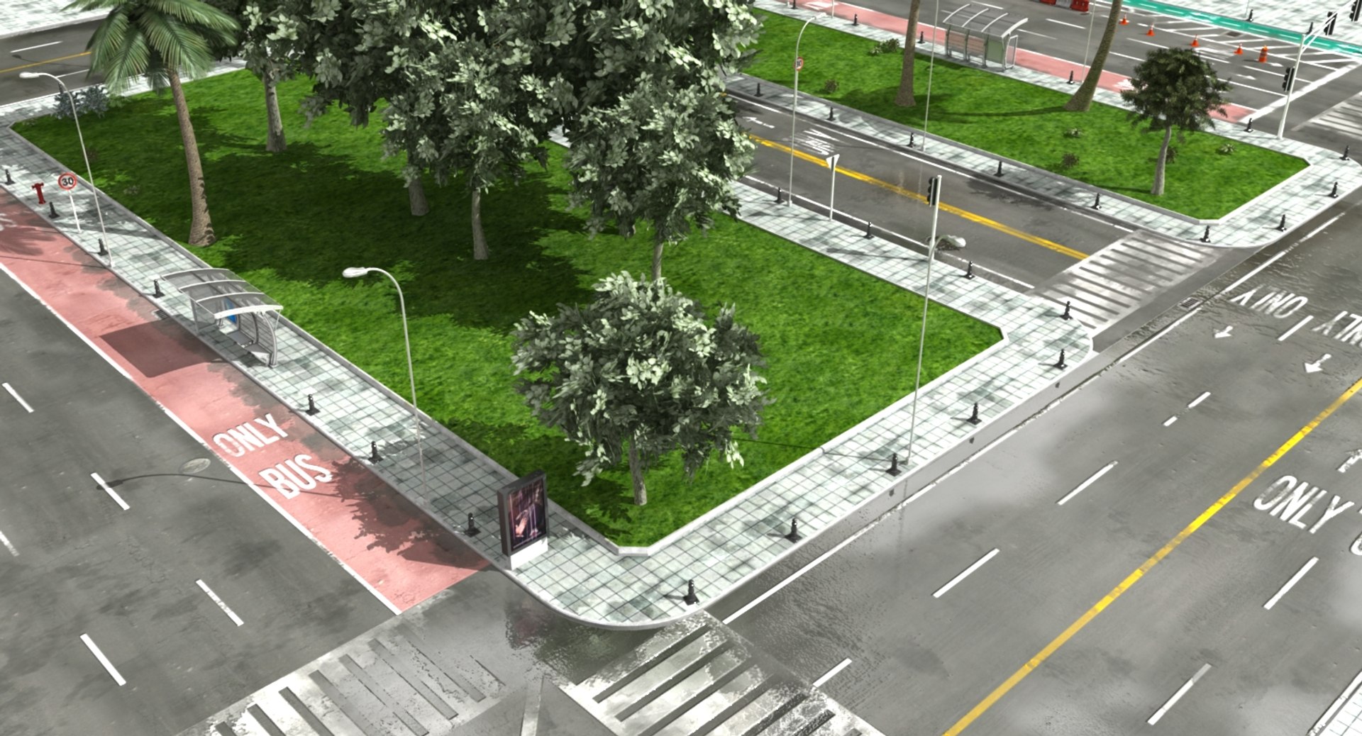 Road Intersection 3D Model - TurboSquid 1398015