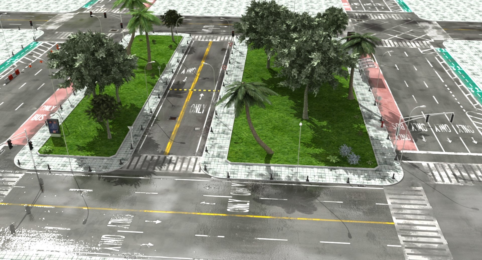 Road Intersection 3D Model - TurboSquid 1398015
