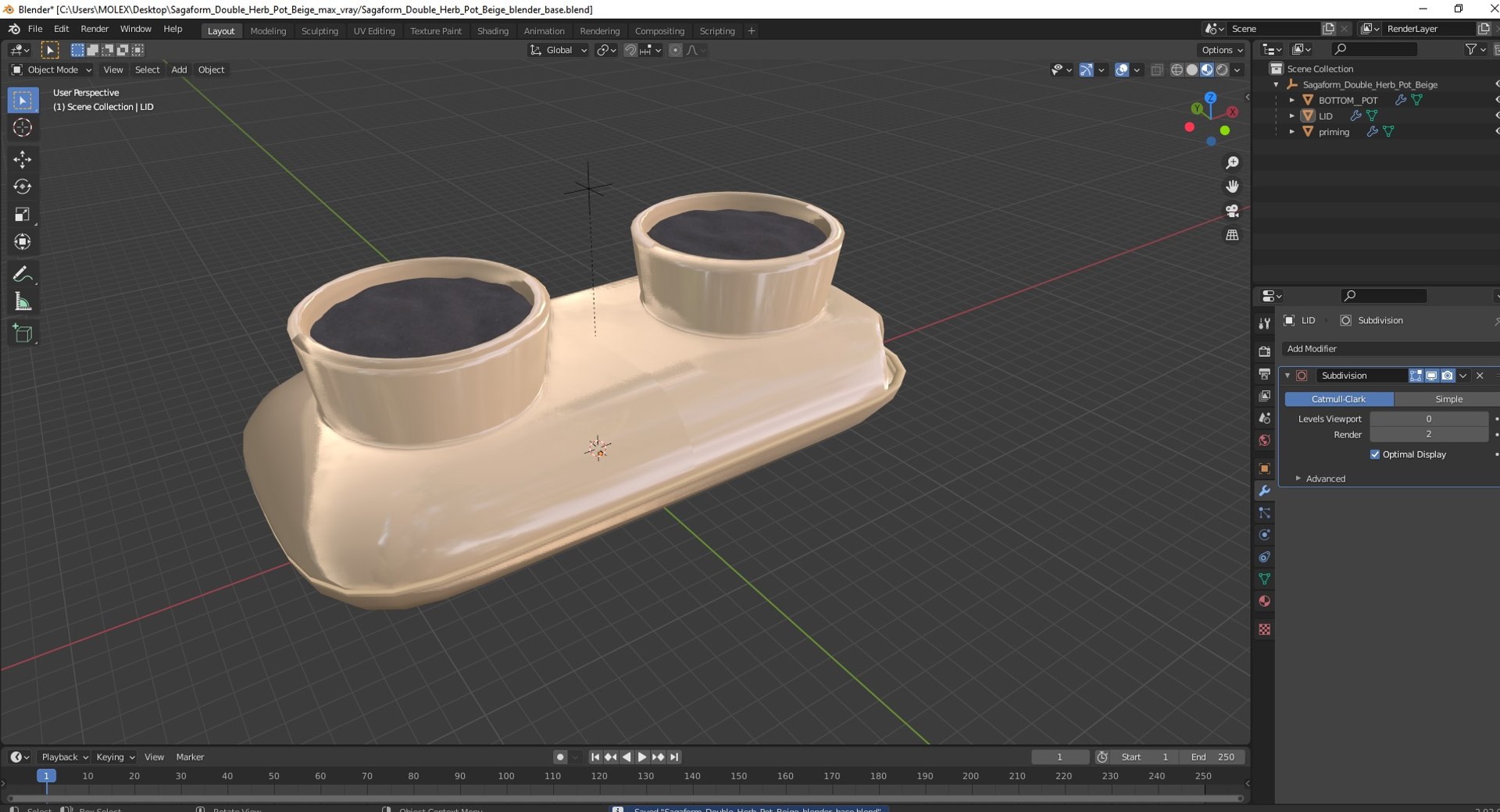 3D Sagaform Double Herb Pot Beige - TurboSquid 2217528