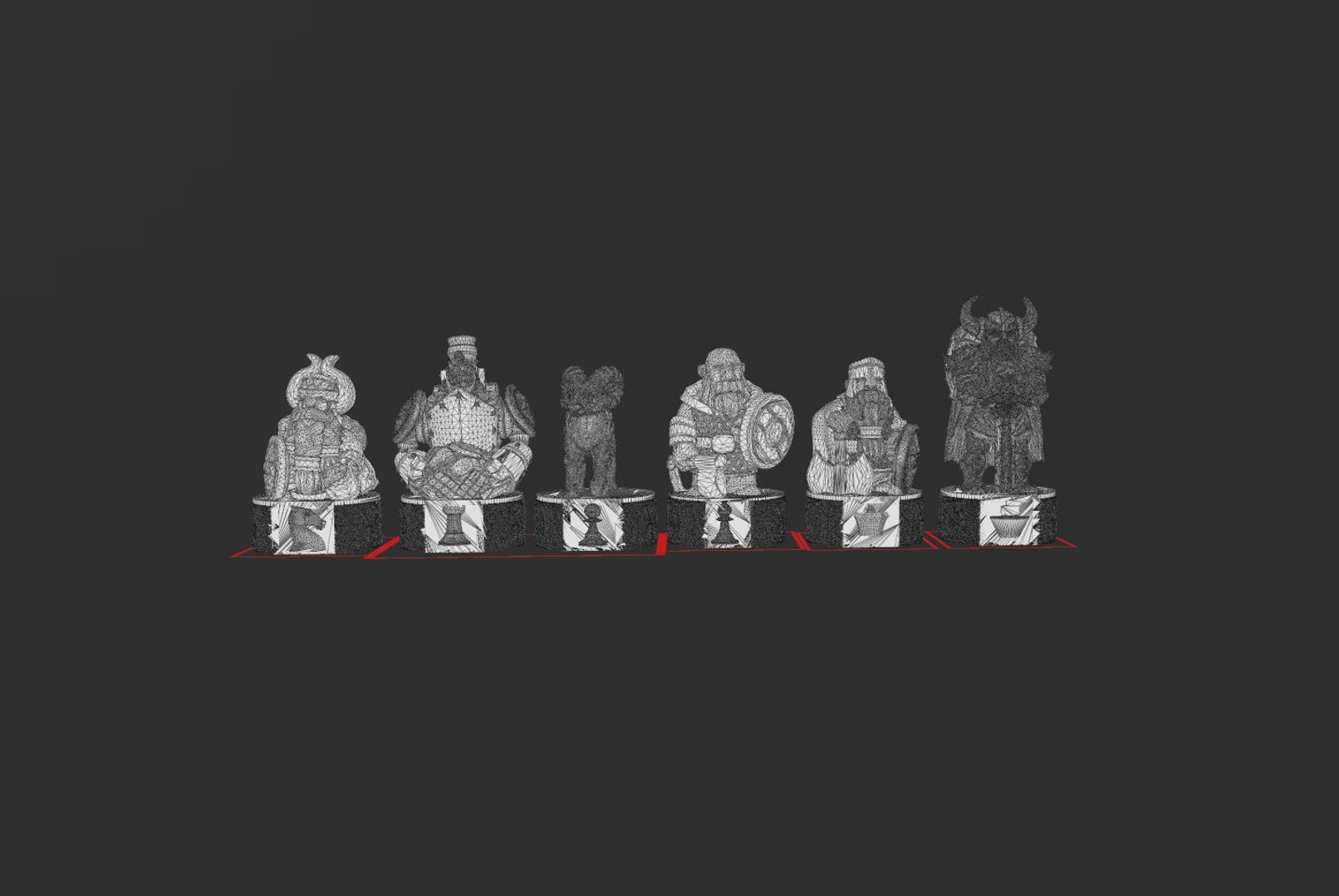 3D Dwarf Figure Chess Set - 6 Different Dwarf Character 3D Print Model ...