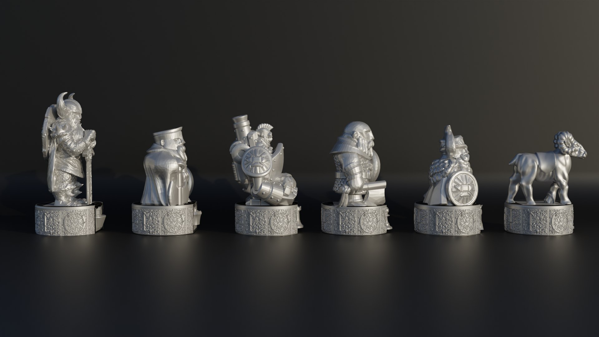 3D Dwarf Figure Chess Set - 6 Different Dwarf Character 3D Print Model ...