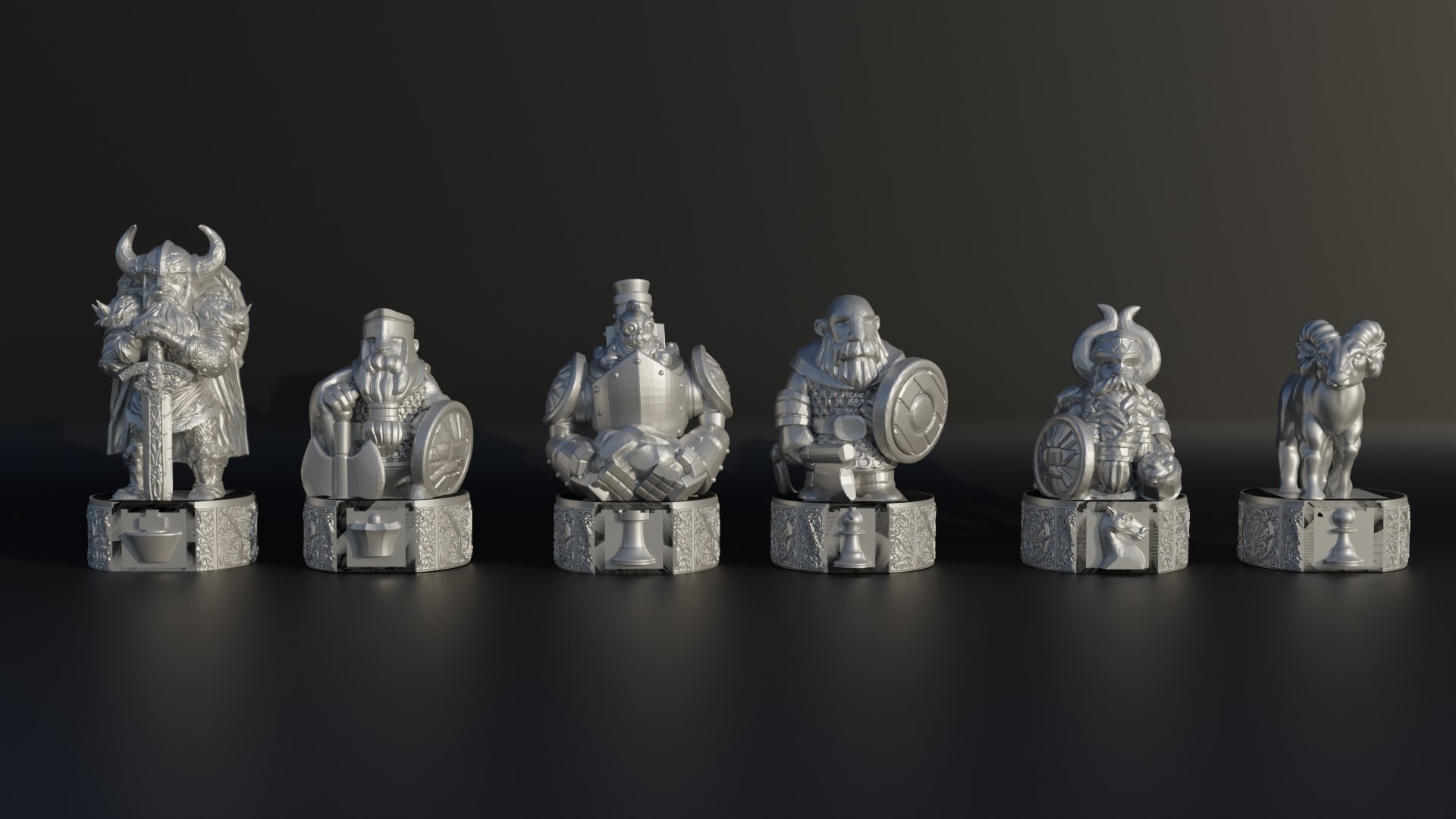 3D Dwarf Figure Chess Set - 6 Different Dwarf Character 3D Print Model ...