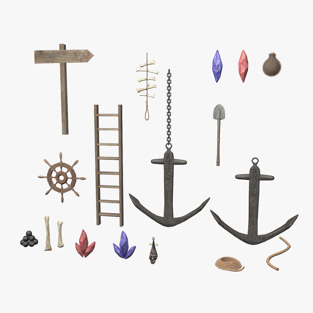 3D Pirate sailor random items and accessories model - TurboSquid 1857458