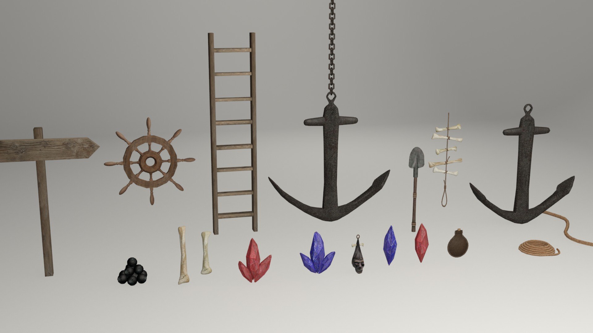 3D Pirate sailor random items and accessories model - TurboSquid 1857458
