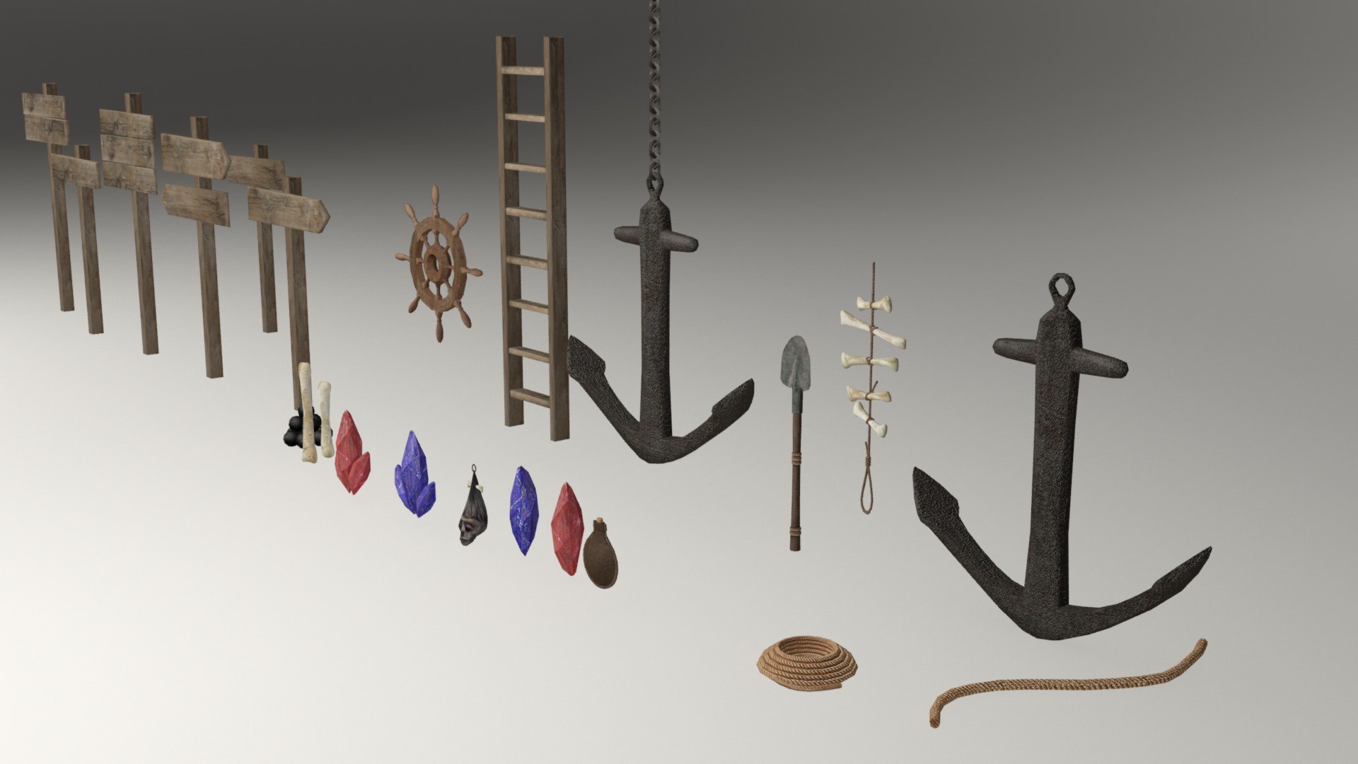 3D Pirate sailor random items and accessories model - TurboSquid 1857458