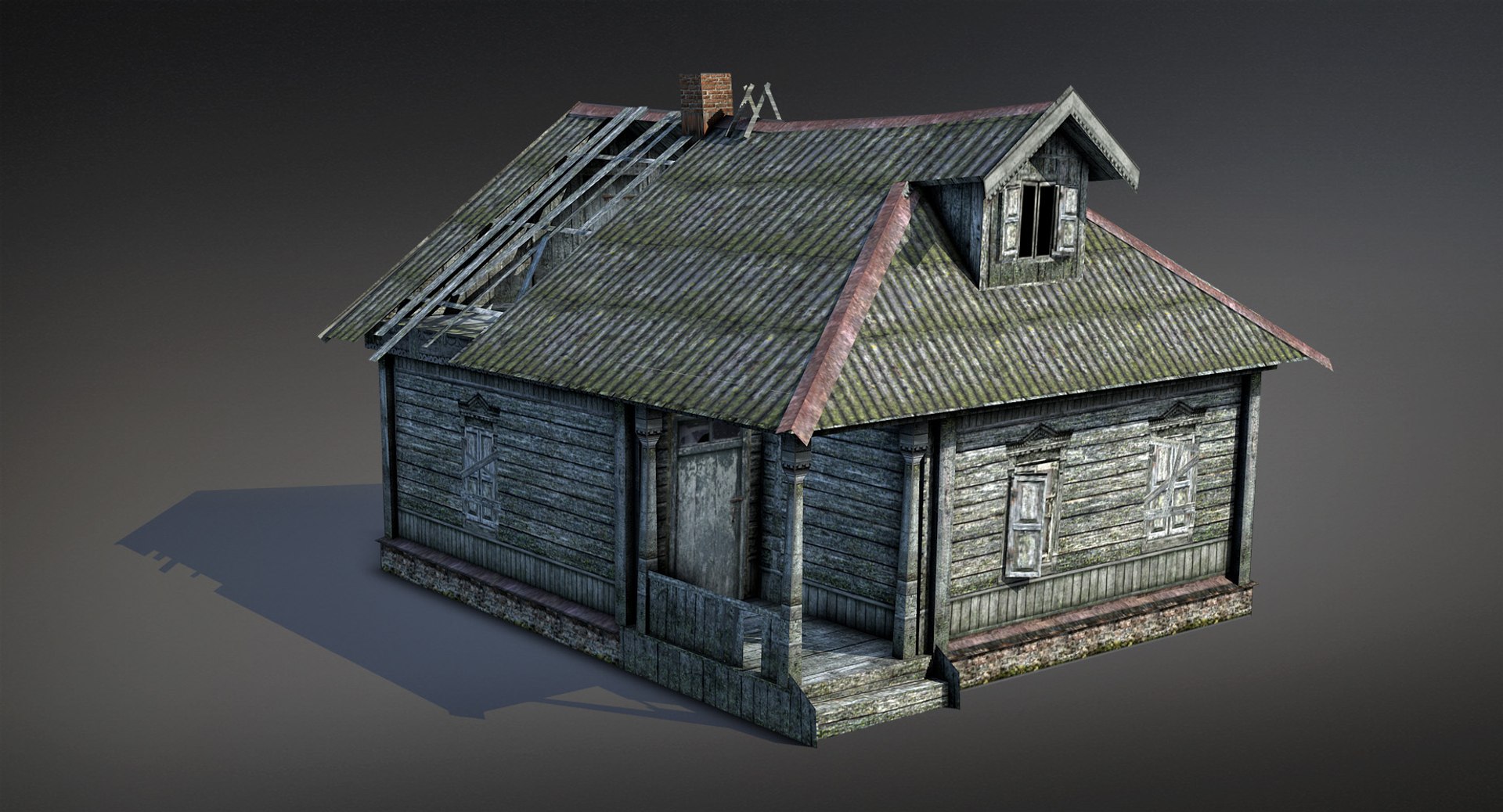 3d Model Low-poly Russian Village Wooden House