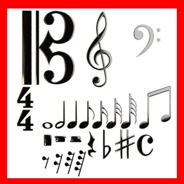 3d model half note musical sign