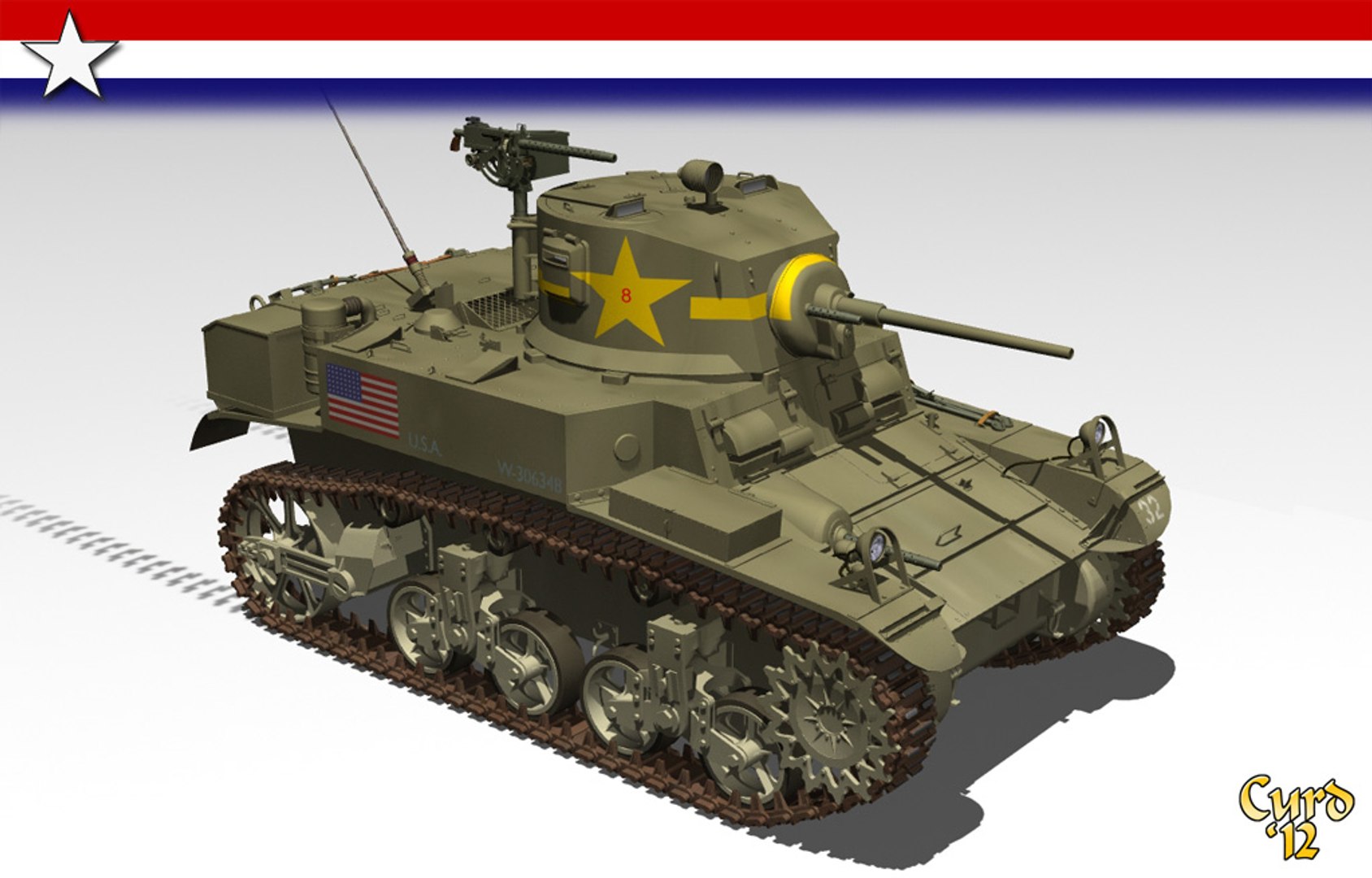 3d model light tank m3a1 stuart