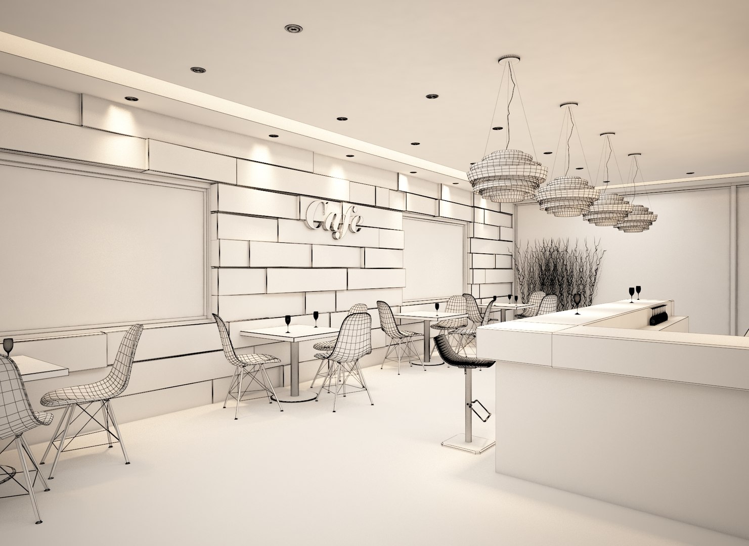 3d Cafe Interior Model