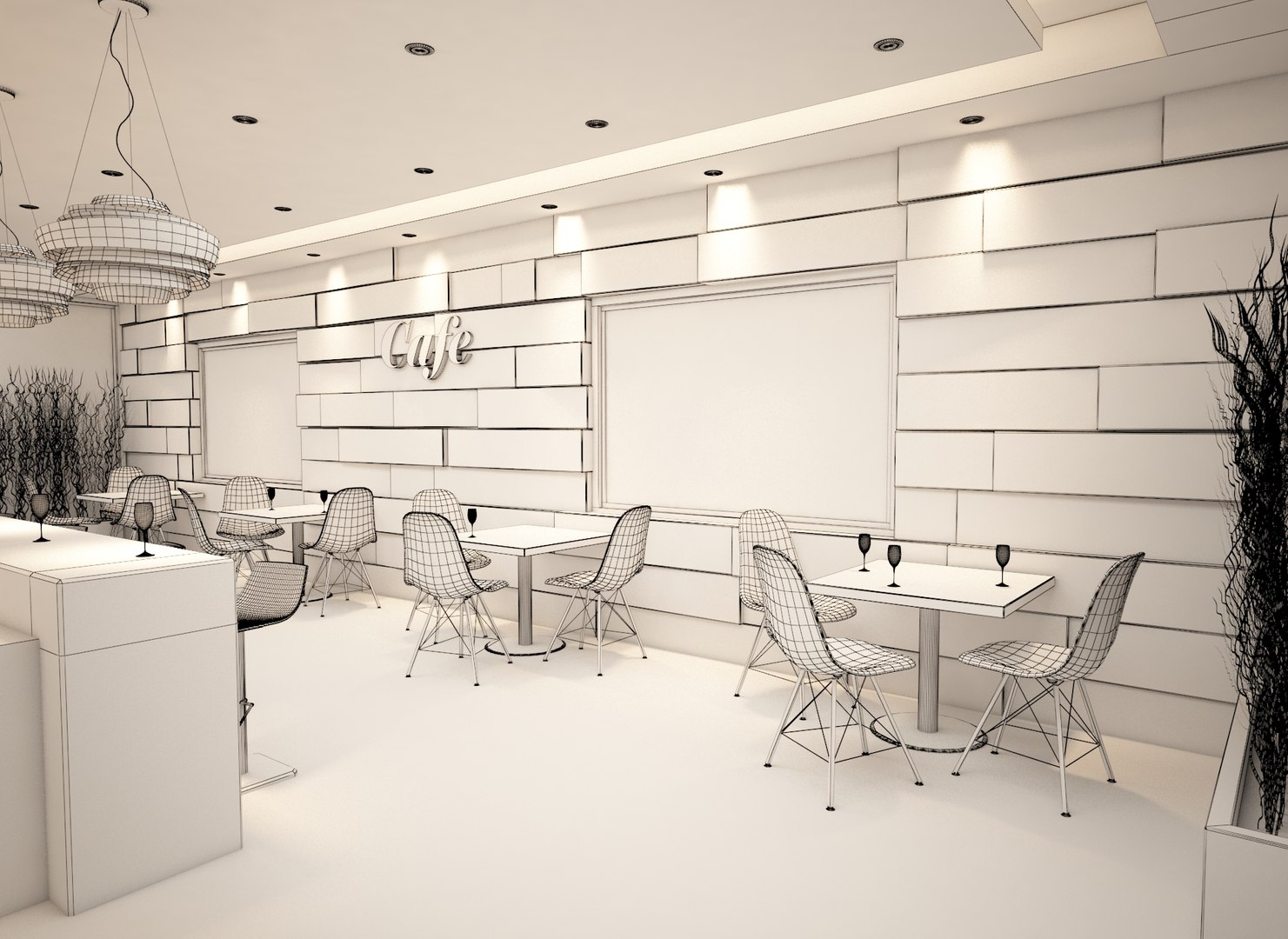 3d Cafe Interior Model