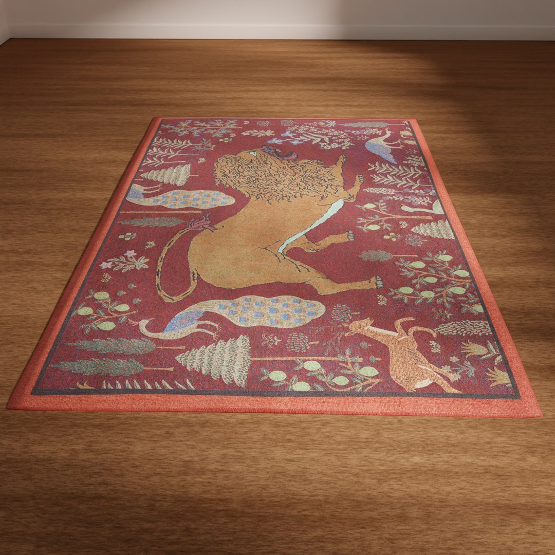 3D Vintage Red Lion Rug Carpet - TurboSquid 2133971