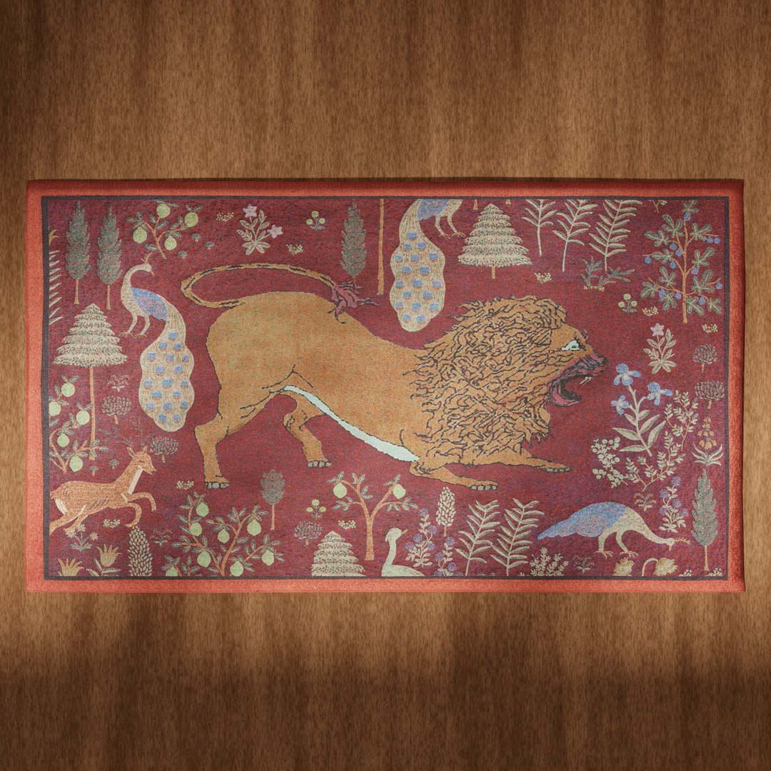 3D Vintage Red Lion Rug Carpet - TurboSquid 2133971