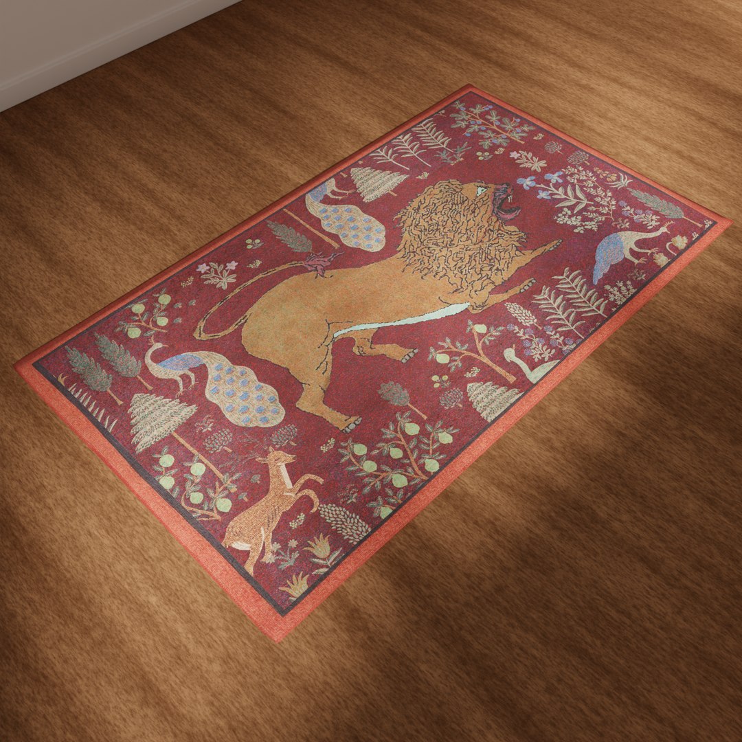 3D Vintage Red Lion Rug Carpet - TurboSquid 2133971