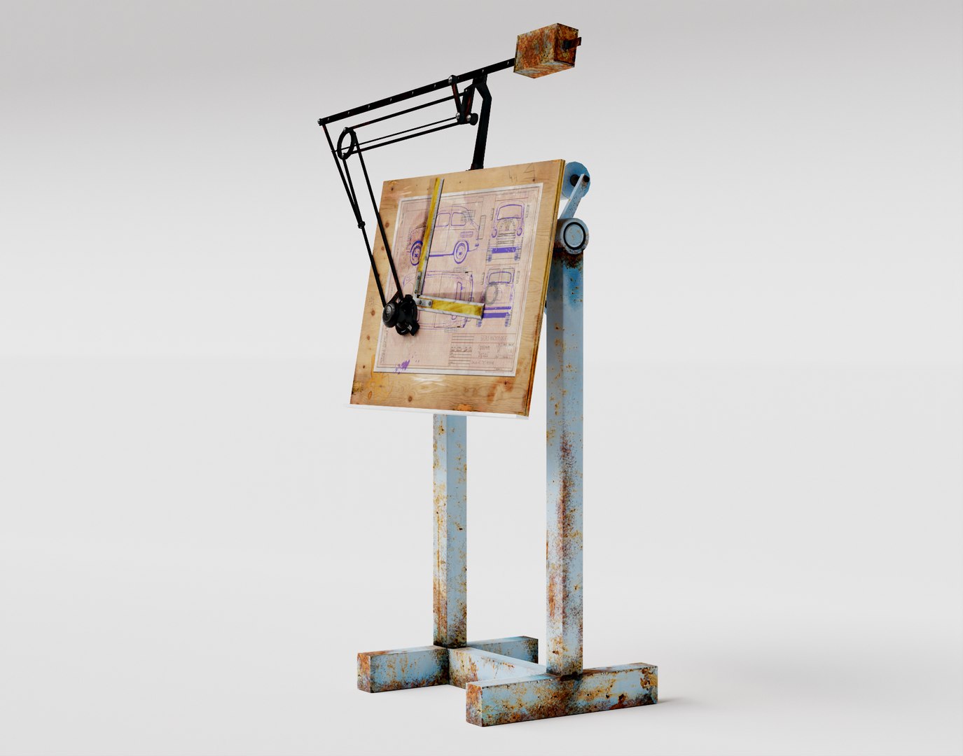 Old Damaged Drawing Board With Blueprint List Al5 3D Model - TurboSquid 1965152