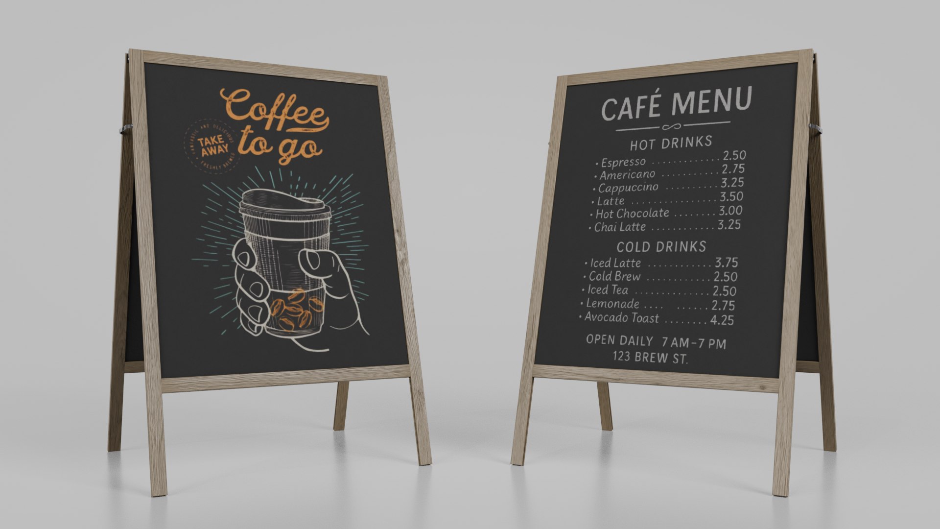 Customizable Wooden A-Frame Wide Chalkboard Sign 3D Model - TurboSquid ...